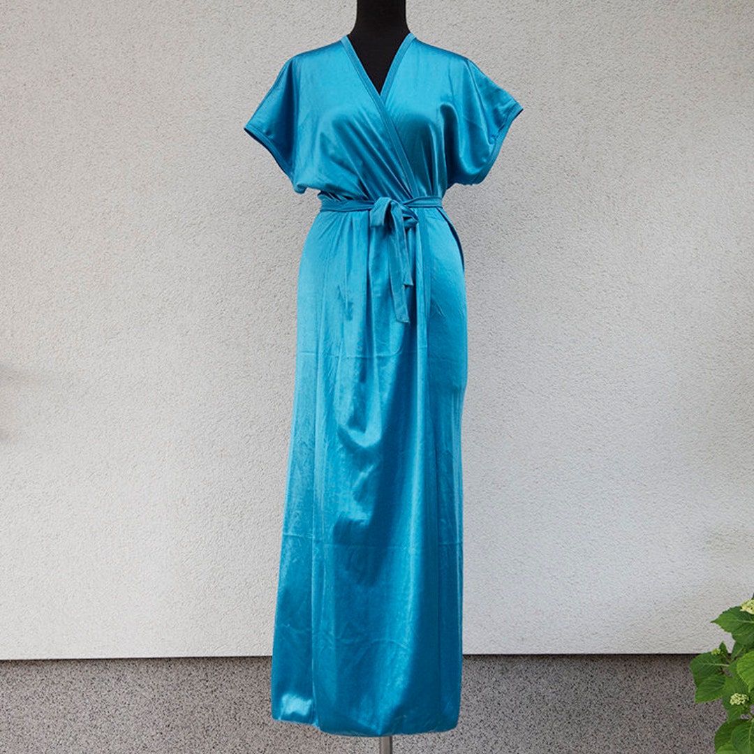 Vintage Shiny Blue Long Wrap Around Robe Dress - Etsy