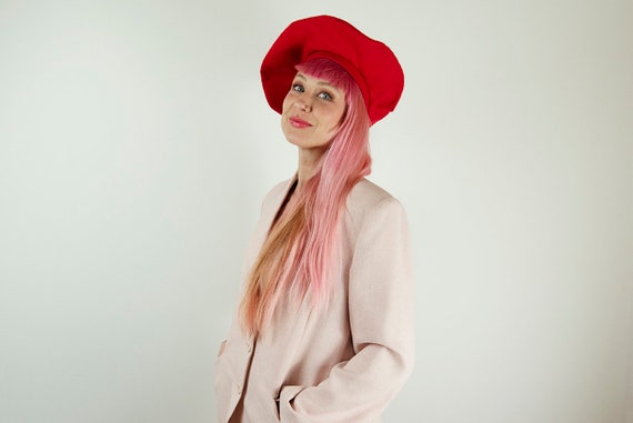 Vintage Large Red Beret Hat - Gem