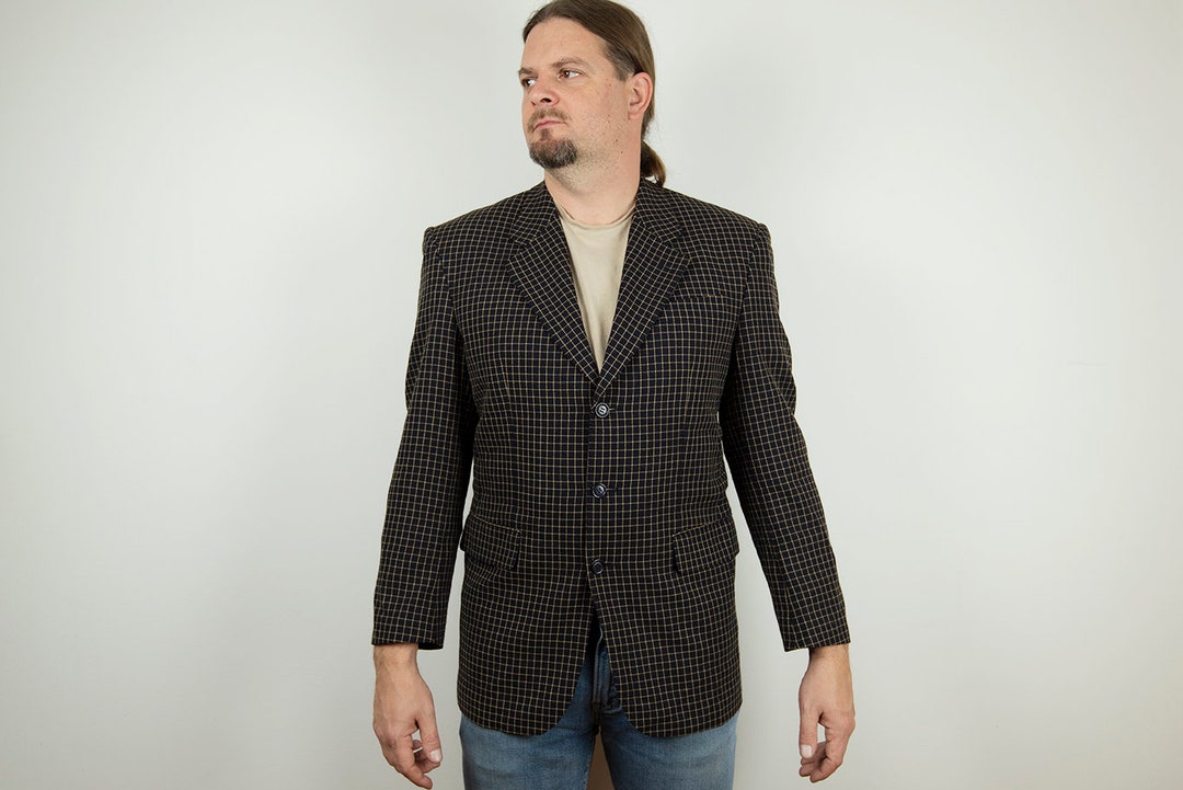 Vintage Brown Grid Pattern Blazer Jacket - Etsy