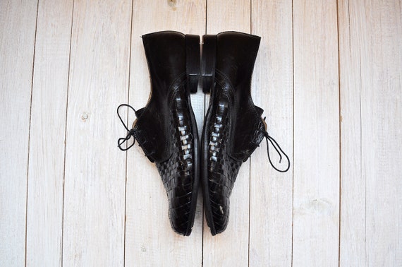NOS Vintage Black Woven Leather Lace Up Step Dance Sh… - Gem