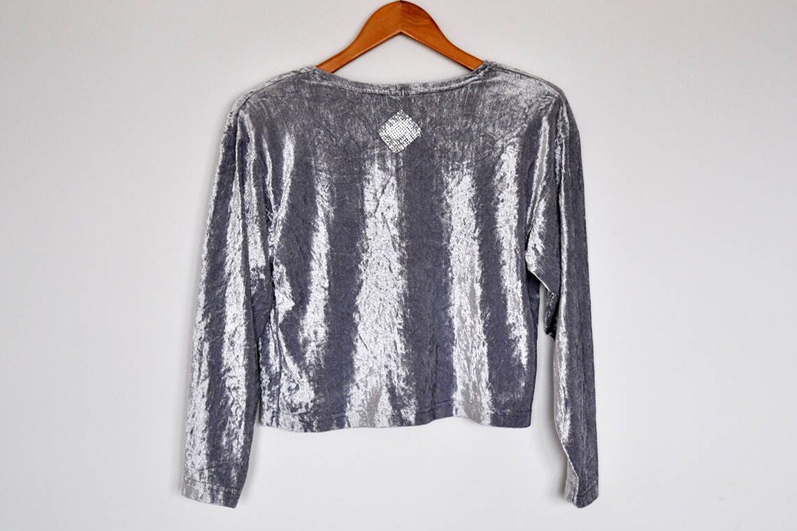 Vintage Silver Crushed Velvet Cropped Cardigan - Etsy