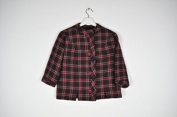 Vintage Red and Charcoal Plaid Cropped Mid Sleeve Jacket | Etsy