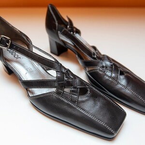 Vintage Gabor Black Leather Square Toe Strappy Pumps - Etsy