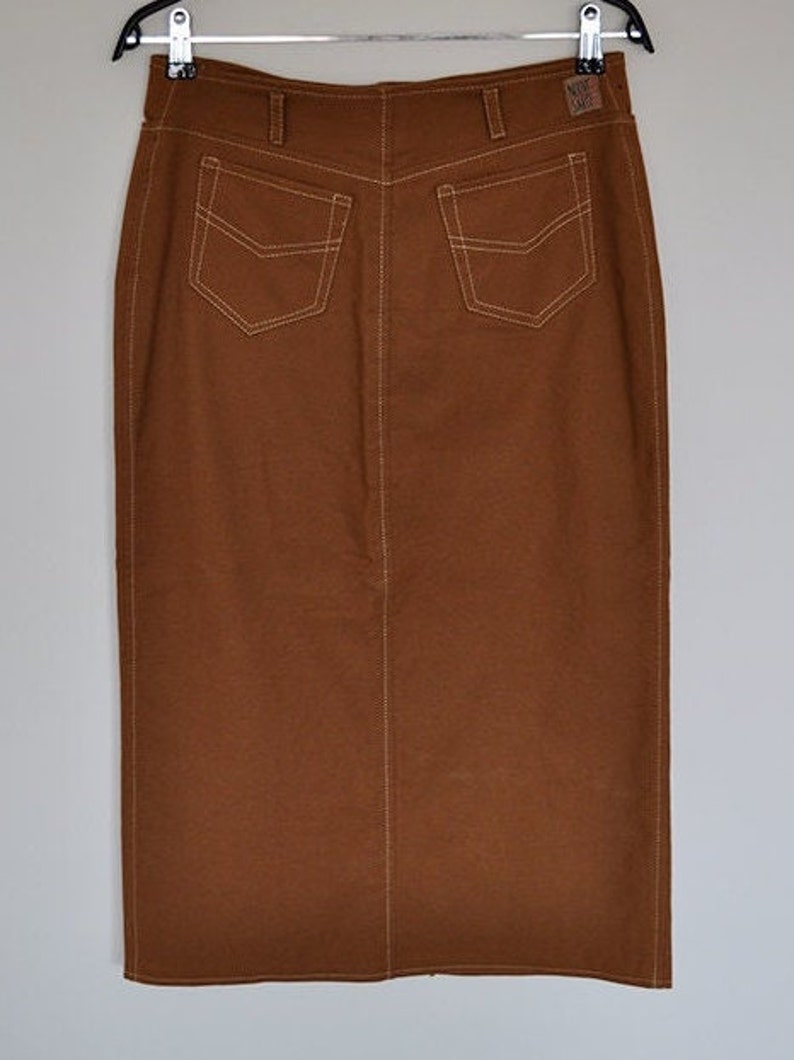 Vintage Brown Denim Pencil Midi Skirt - Etsy