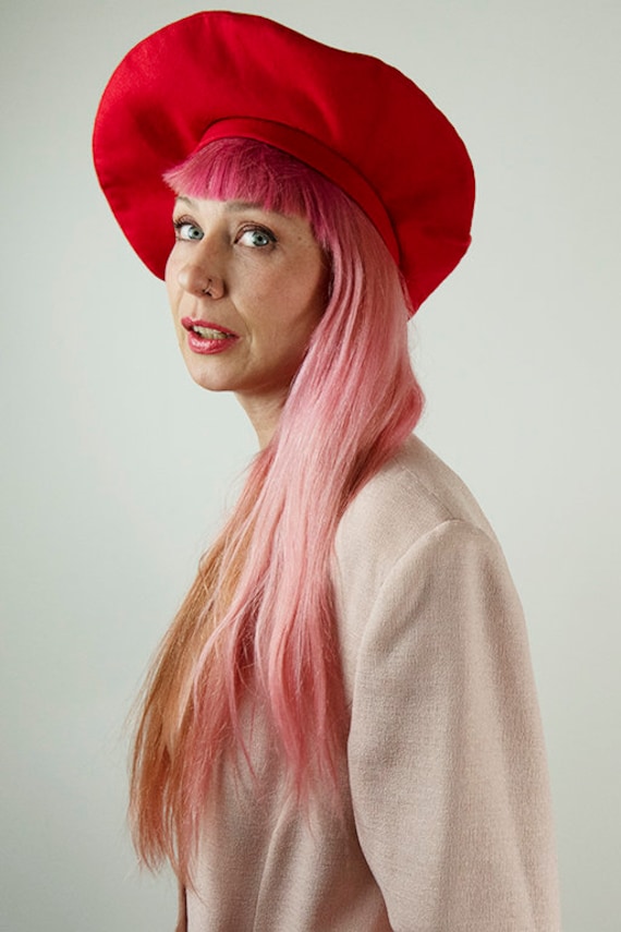 Vintage Large Red Beret Hat - Gem