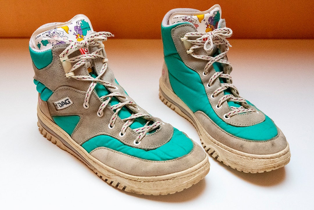 Vintage DAG Turquoise Nylon and Grey Suede High Top Lace up Sneakers - Etsy