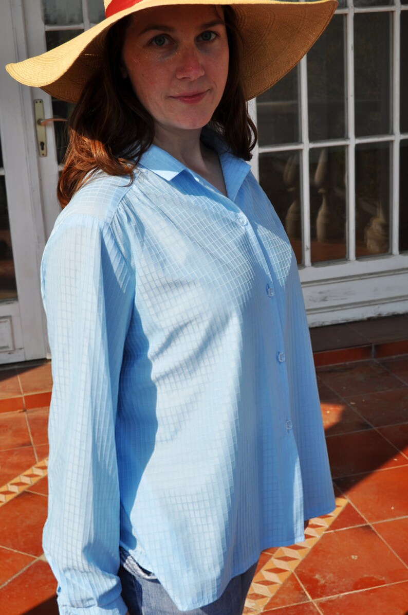 Vintage Powder Blue Semi Sheer Grid Texture Button up Blouse - Etsy