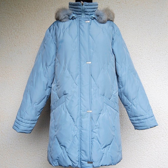 Vintage Powder Blue Fur Trim Hood Puffer Coat - Etsy