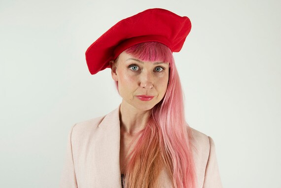 Vintage Large Red Beret Hat - Gem
