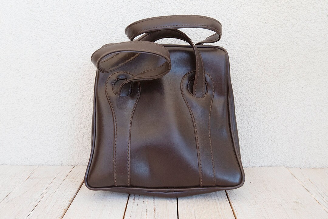 Vintage Brown Vinyl Handbag - Etsy