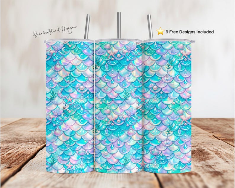 Mermaid Tumbler Wrap | Iridescent Glitter Pastel 20oz Skinny Tumbler ...