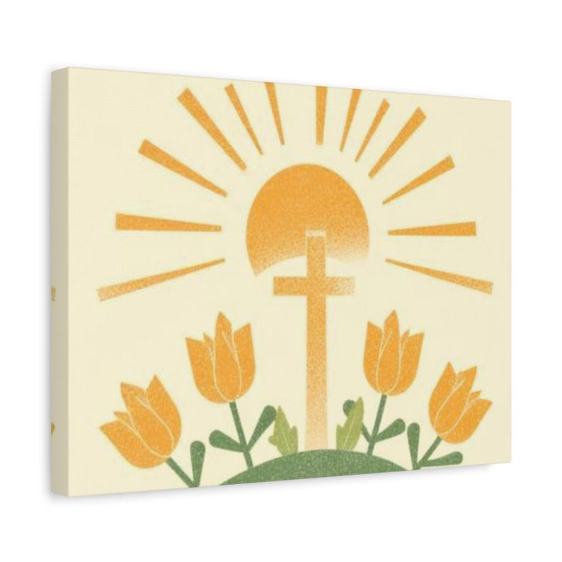 Christian Cross Canvas Wall Art, Sunrise Tulip Print, Faith Home Decor ...