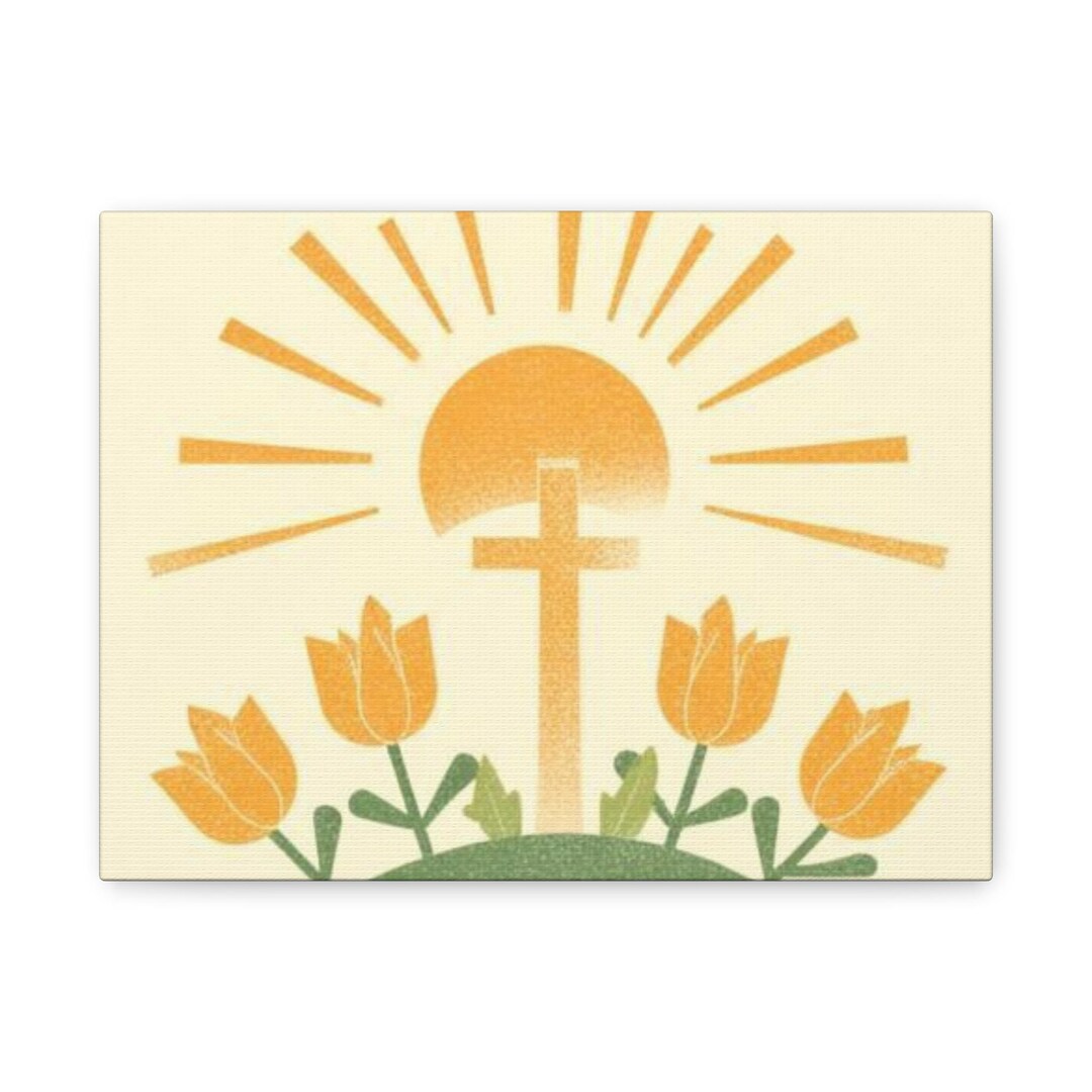 Christian Cross Canvas Wall Art, Sunrise Tulip Print, Faith Home Decor ...