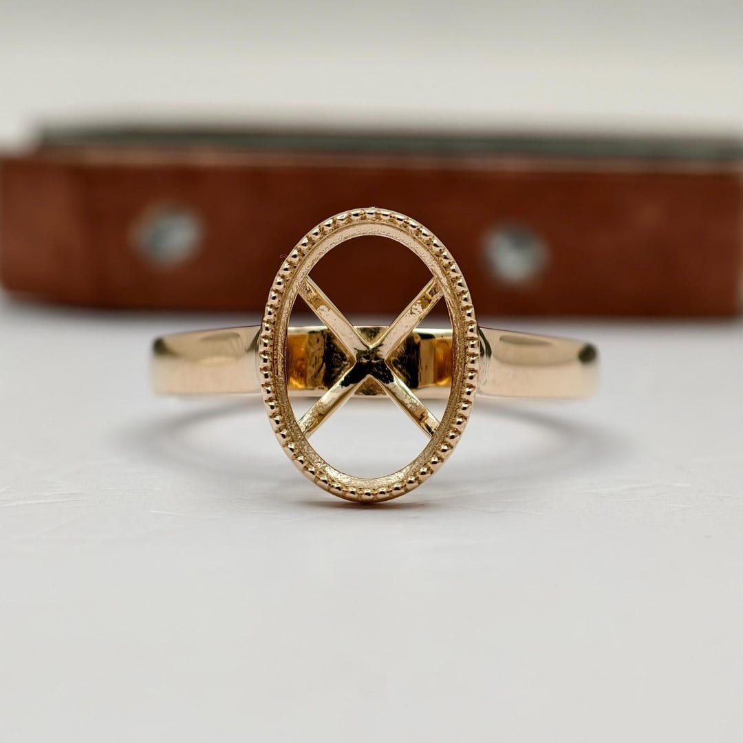 Custom Semi Mount Bezel Set Ring Oval Lab Grown Diamond 14K Yellow Gold ...