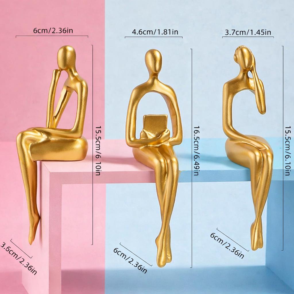 Three Piece Art Figurine Set Modern Desktop Decor Study Desk Bookshelf ...