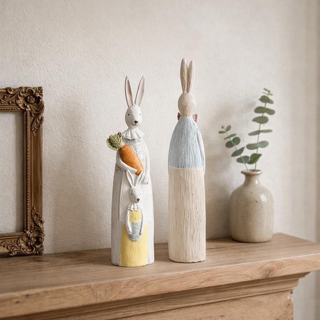 Wood Grain Bunny Couple Statue Romantic Anniversary Gift Shelf Decor ...