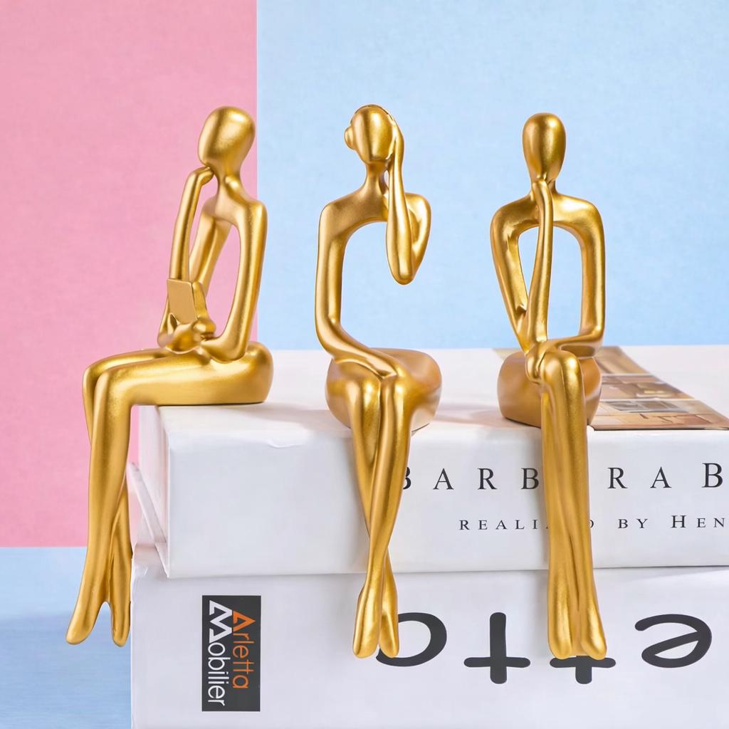 Three Piece Art Figurine Set Modern Desktop Decor Study Desk Bookshelf ...