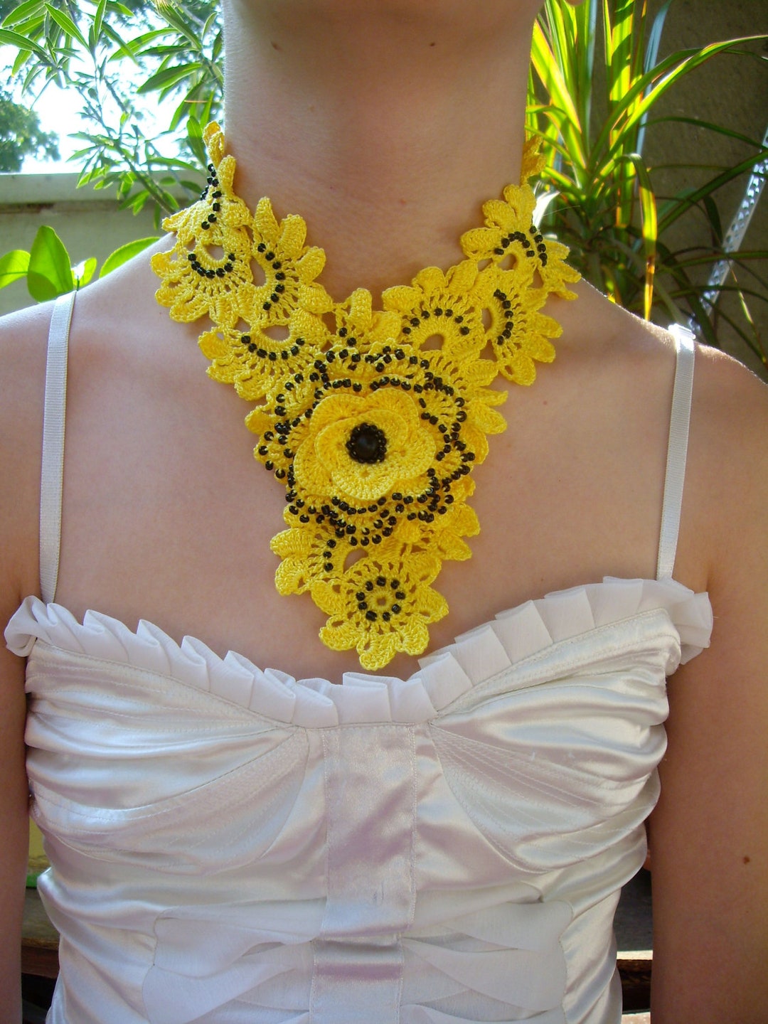 Crochet Necklace Yellow Rose Jewelry - Etsy Canada