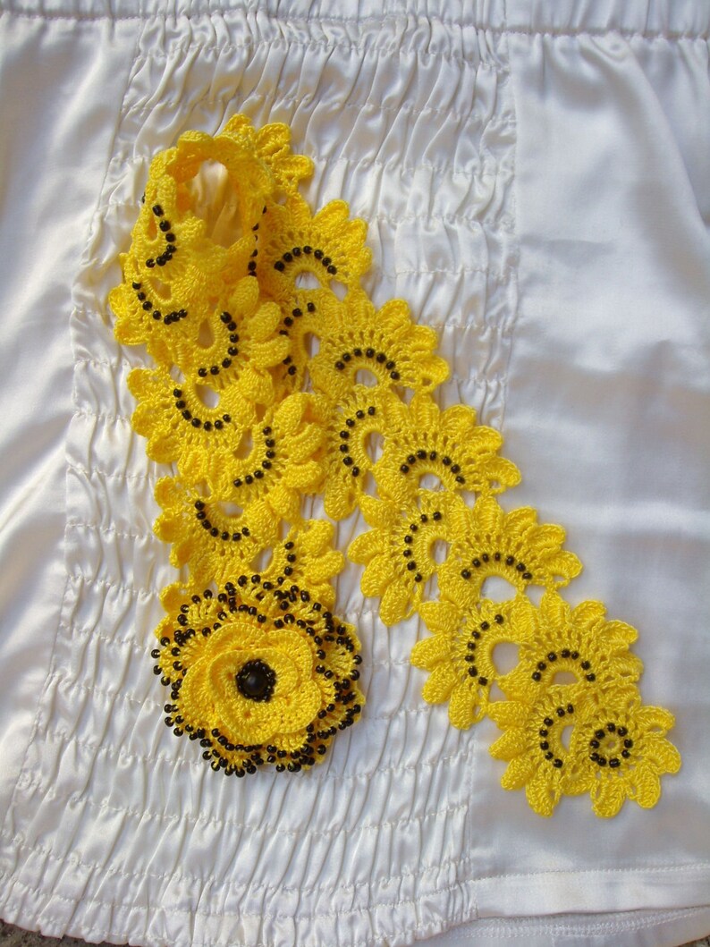 Crochet Necklace Yellow Rose Jewelry - Etsy Canada