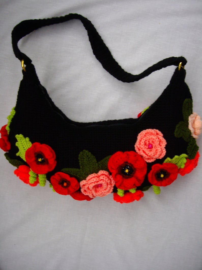 Crochet Handbag Roses and Poppies Handmade Purse | Etsy
