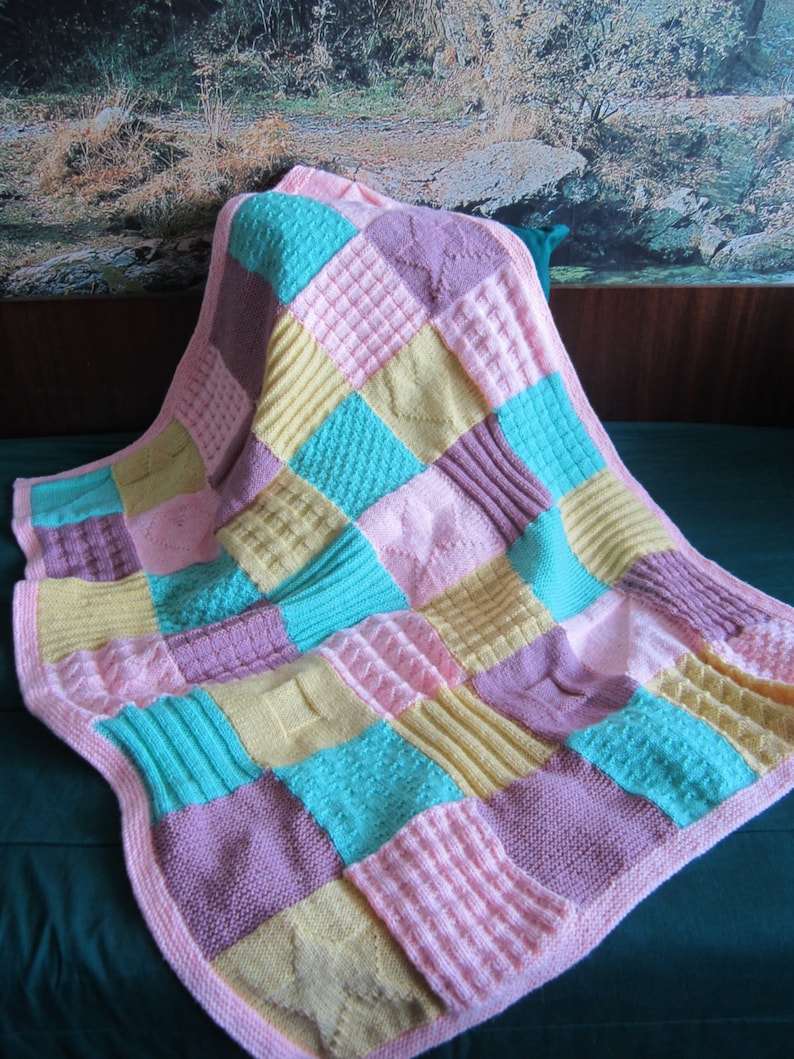 Hand Knitted Squares Afghan...Colorful Knitting Blanket...Baby | Etsy