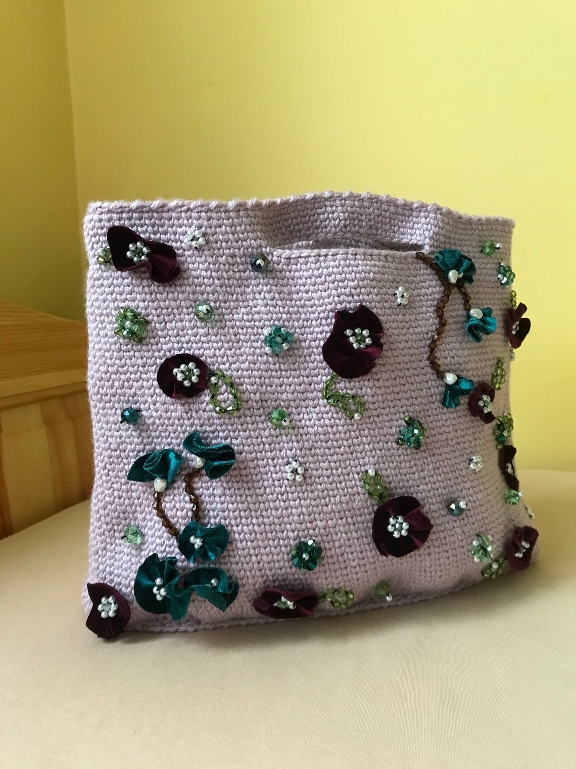 Crochet Bag Beaded Purse Hand Embroidered Tote - Etsy