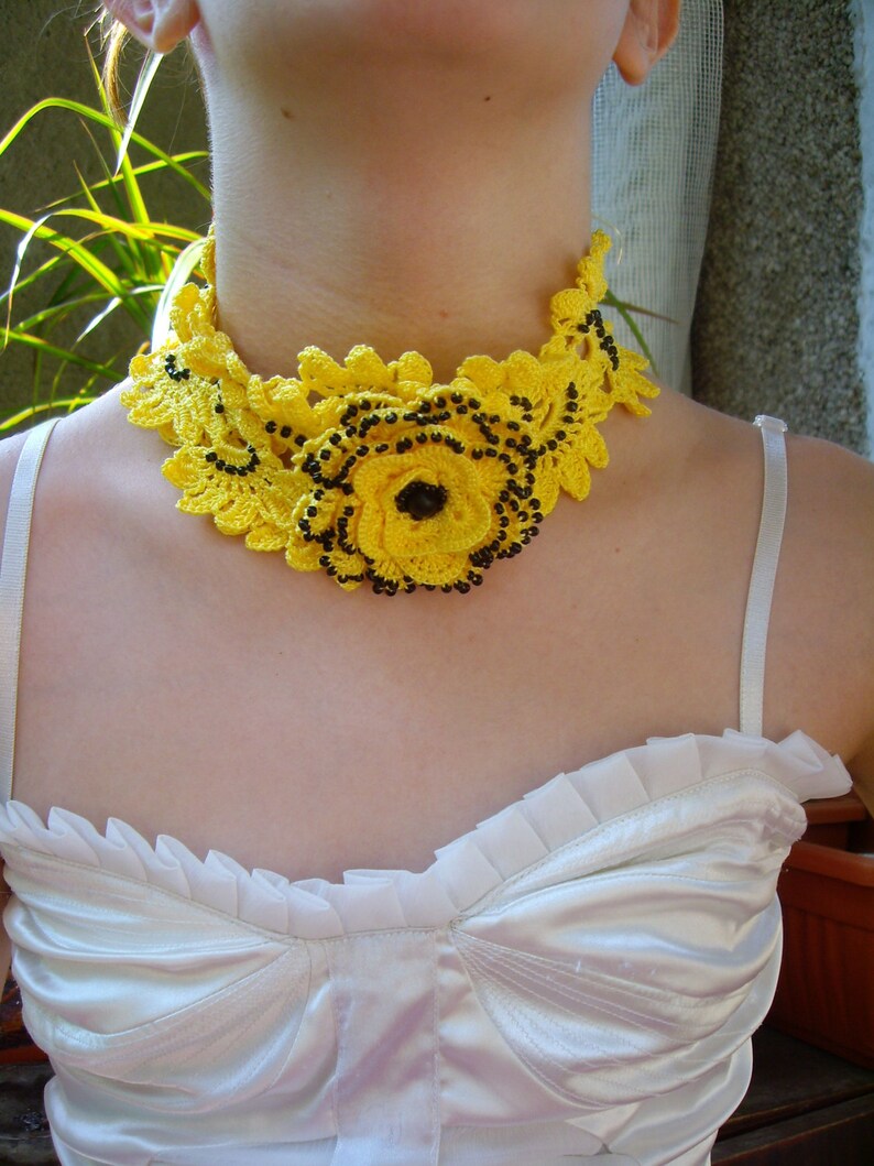 Crochet Necklace Yellow Rose Jewelry - Etsy Canada