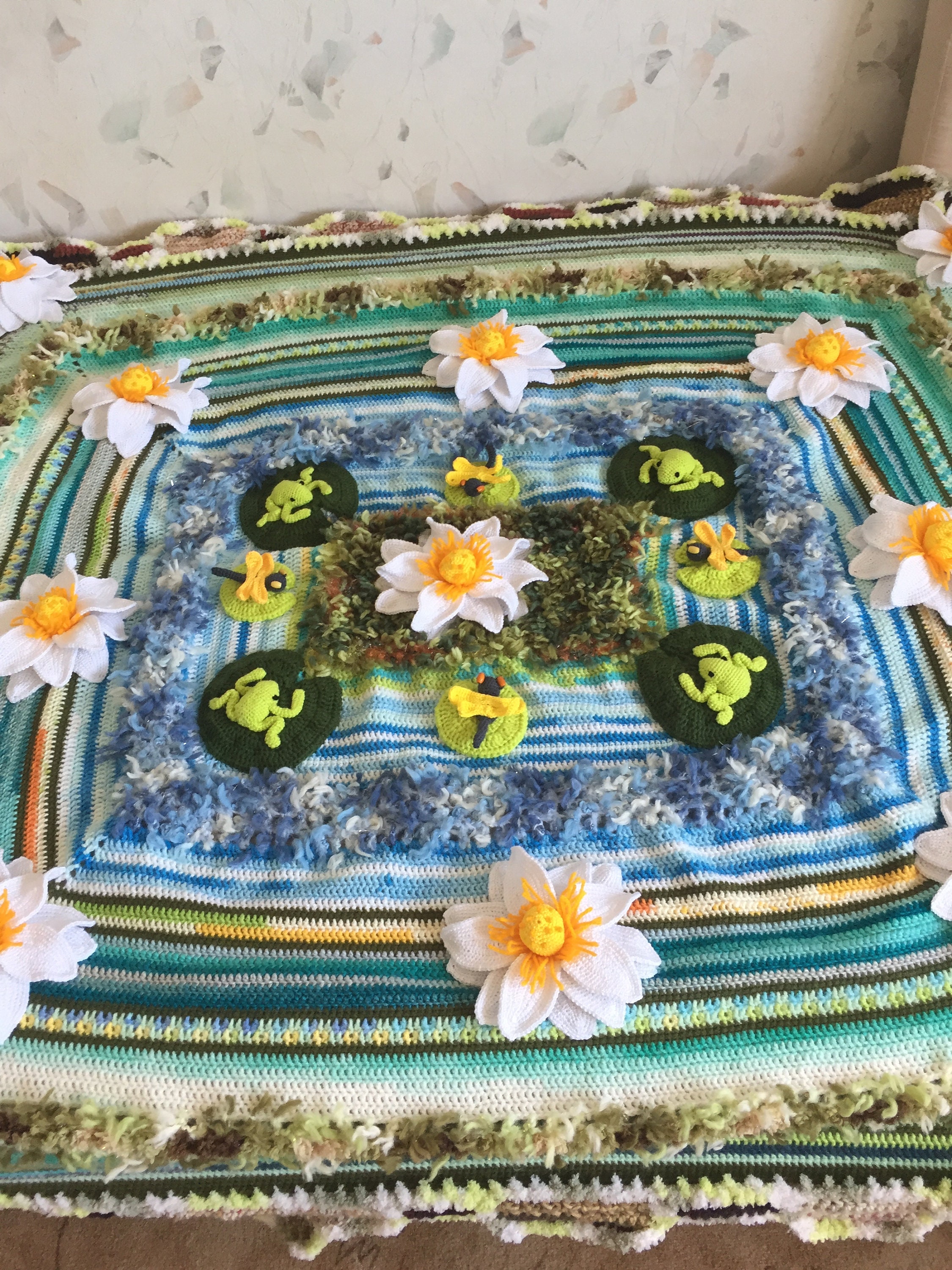 Crochet 3D Diy Pond Blanket With Dragonflies Frogs and - Etsy