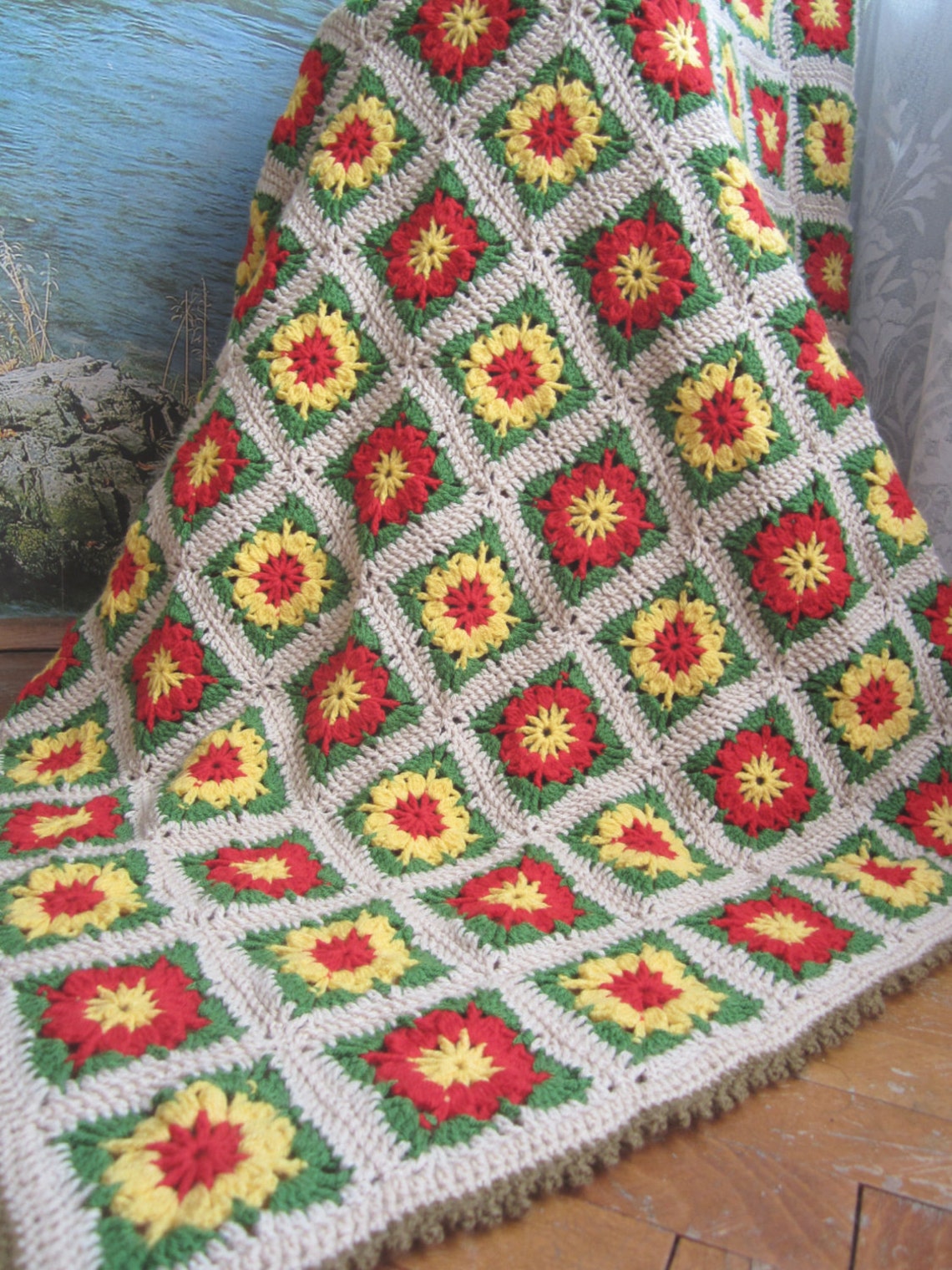 Crochet Granny Squares Afghan... Flowers Crochet Blanket... - Etsy
