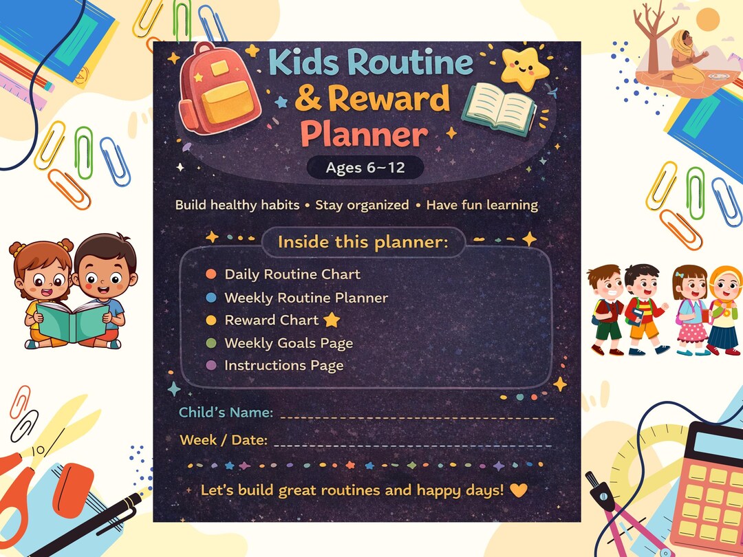Kids Daily Routine Chart & Reward System Printable | Morning Evening ...