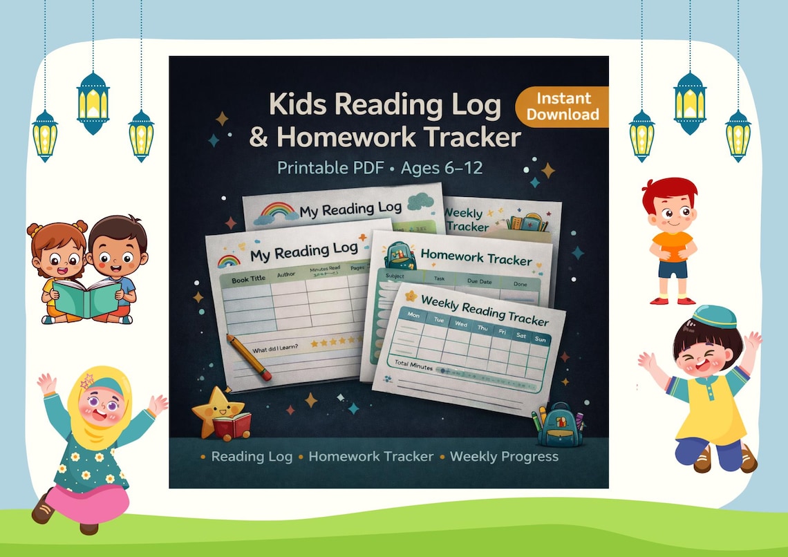Reading Log & Homework Tracker for Kids | Printable PDF - Etsy