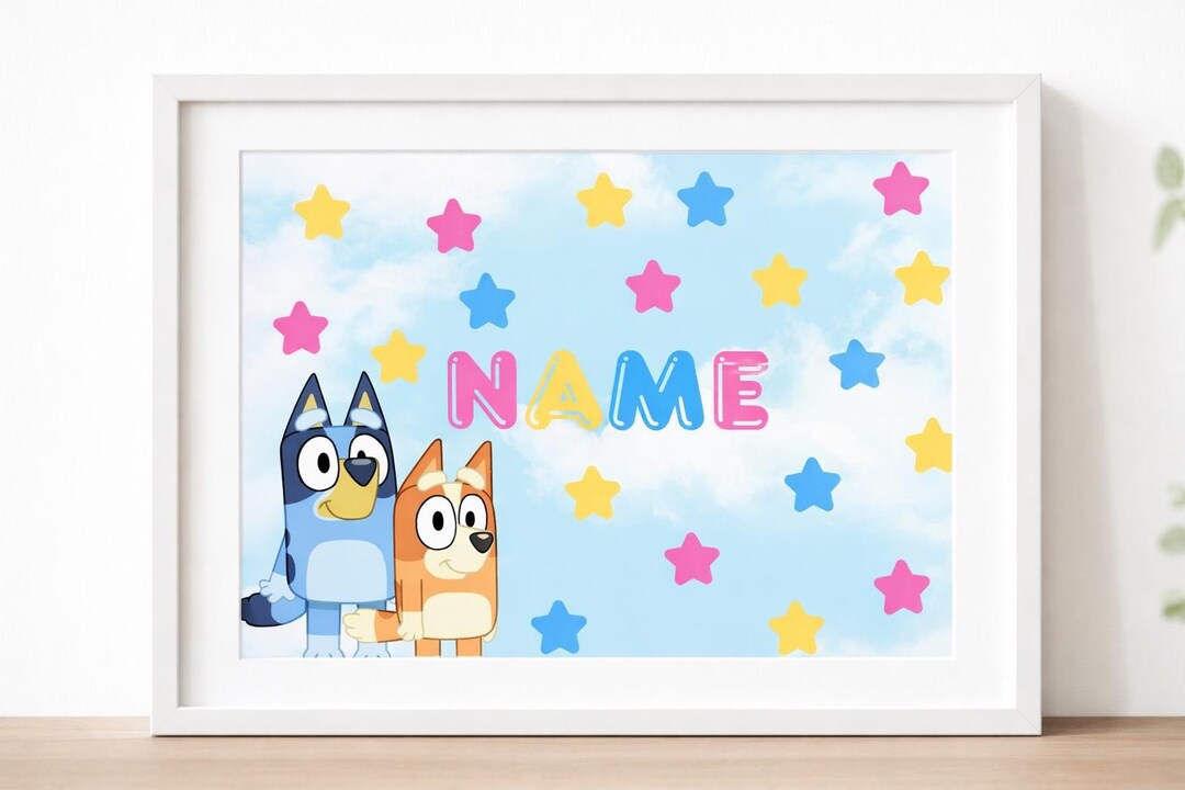 A4 Landscape Cartoon Bluey Custom Name Print - Etsy