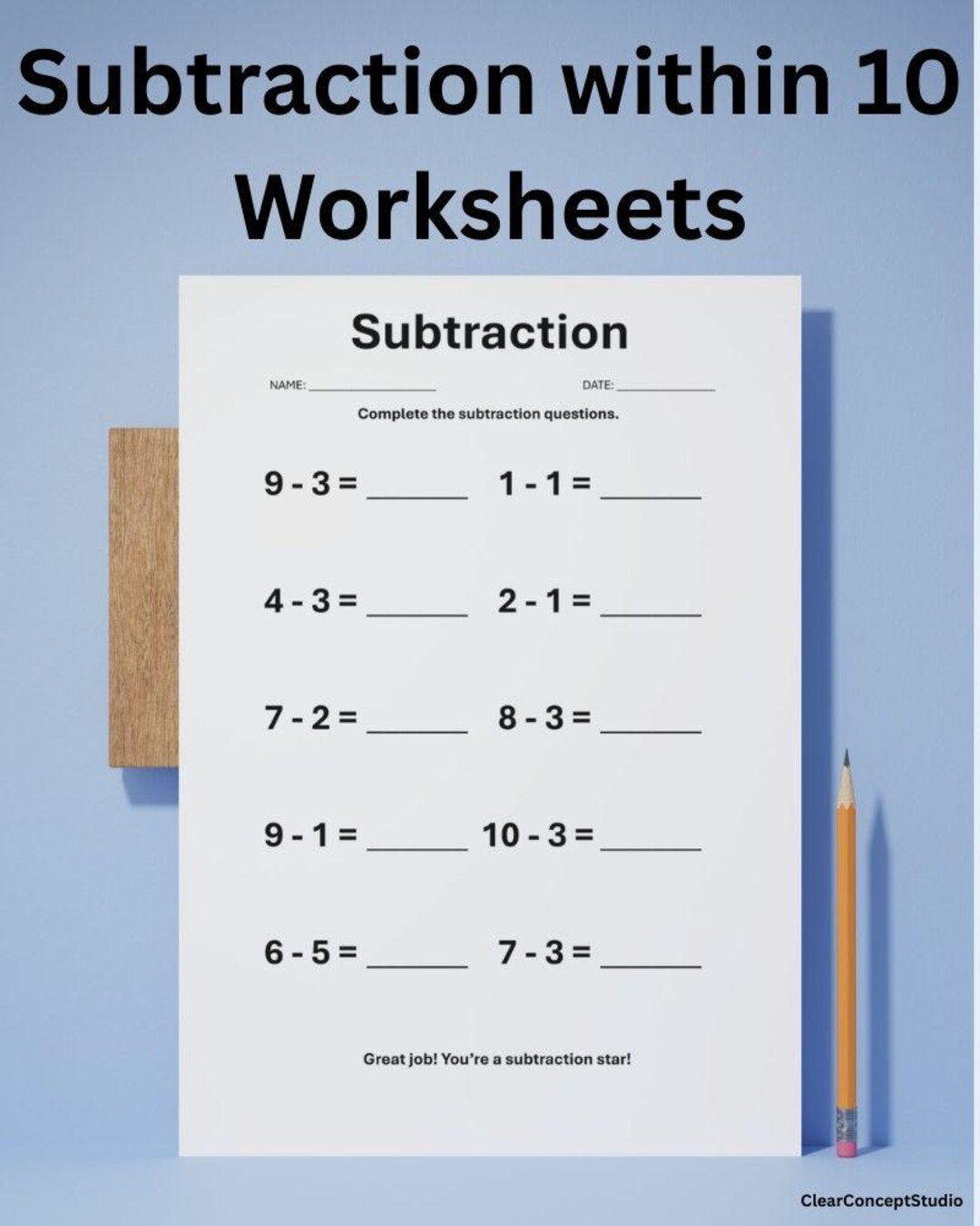 Subtraction to 10 Worksheets | Kindergarten & Year 1 | Reception KS1 ...
