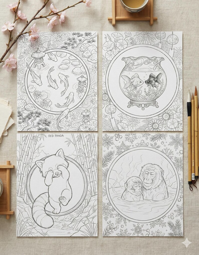 Cute Japanese Animal Coloring Pages for Adults | Printable Coloring ...