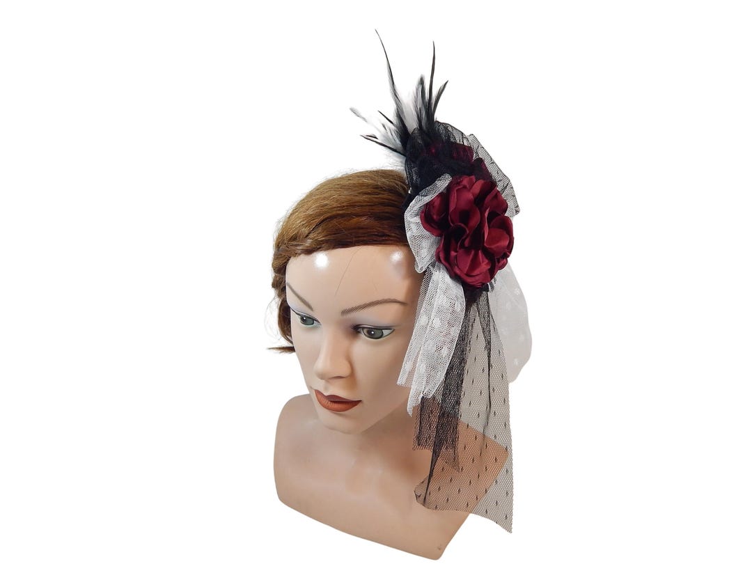 Goth Fascinator, Polkadots Headpiece, Burlesque Headdress, Derby Hat ...