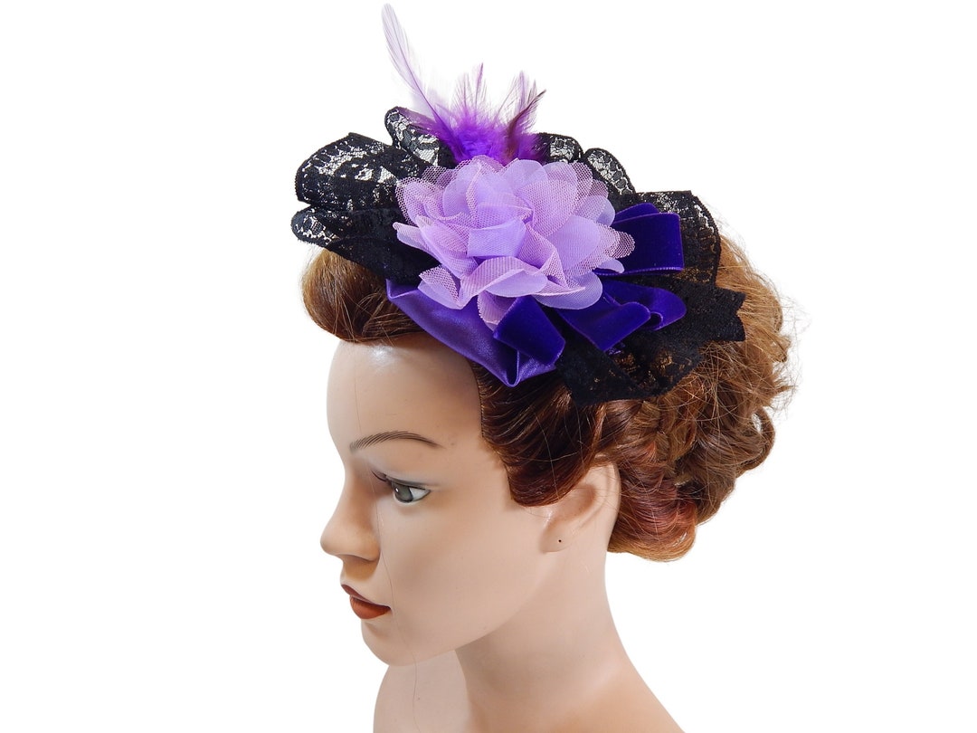 Goth Fascinator, Purple Romantic Headpiece, Burlesque Headdress, Derby ...
