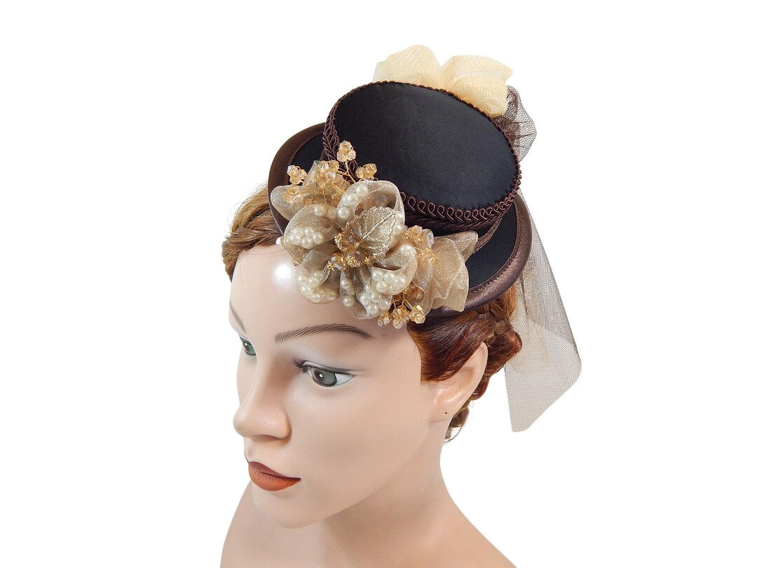 Black Satin Mini Top Hat: Burlesque Fascinator With Organza Flower - Etsy