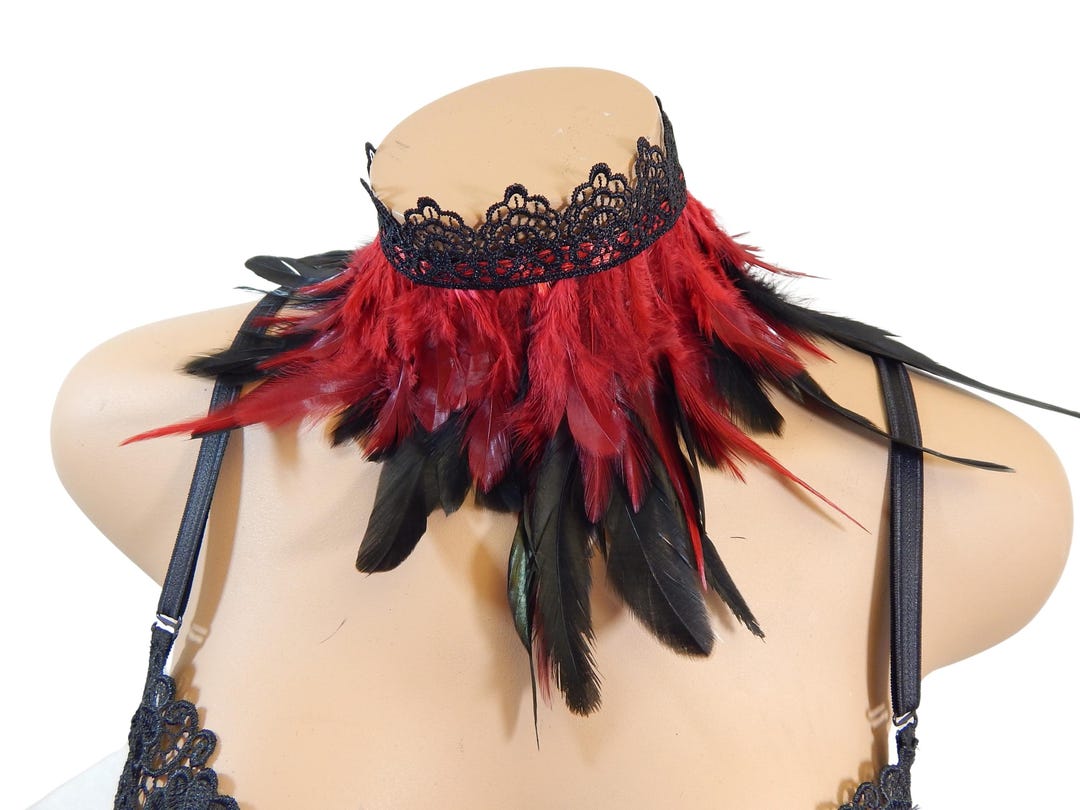 Red & Black Feather Collar: Burlesque Costume, Drag Queen Bib - Etsy