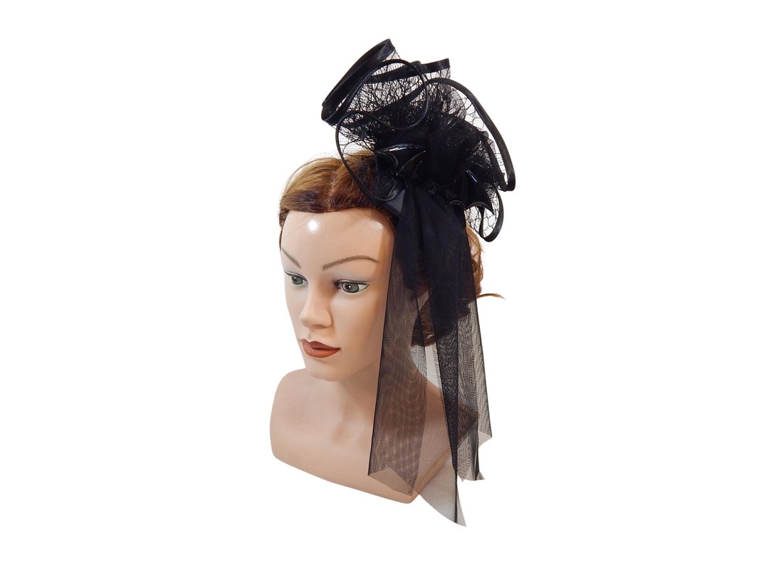 Goth Fascinator, Black Romantic Headpiece, Veil Headdress, Derby Hat ...