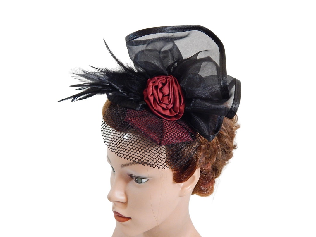 Goth Fascinator, Dark Red, Romantic Headpiece, Burlesque Headdress ...