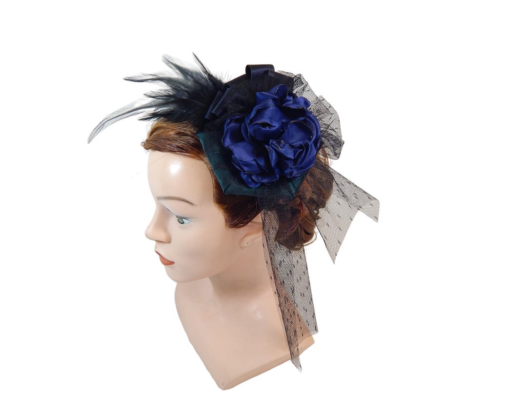 Goth Fascinator, Green Blue Headpiece, Burlesque Headdress, Derby Hat ...
