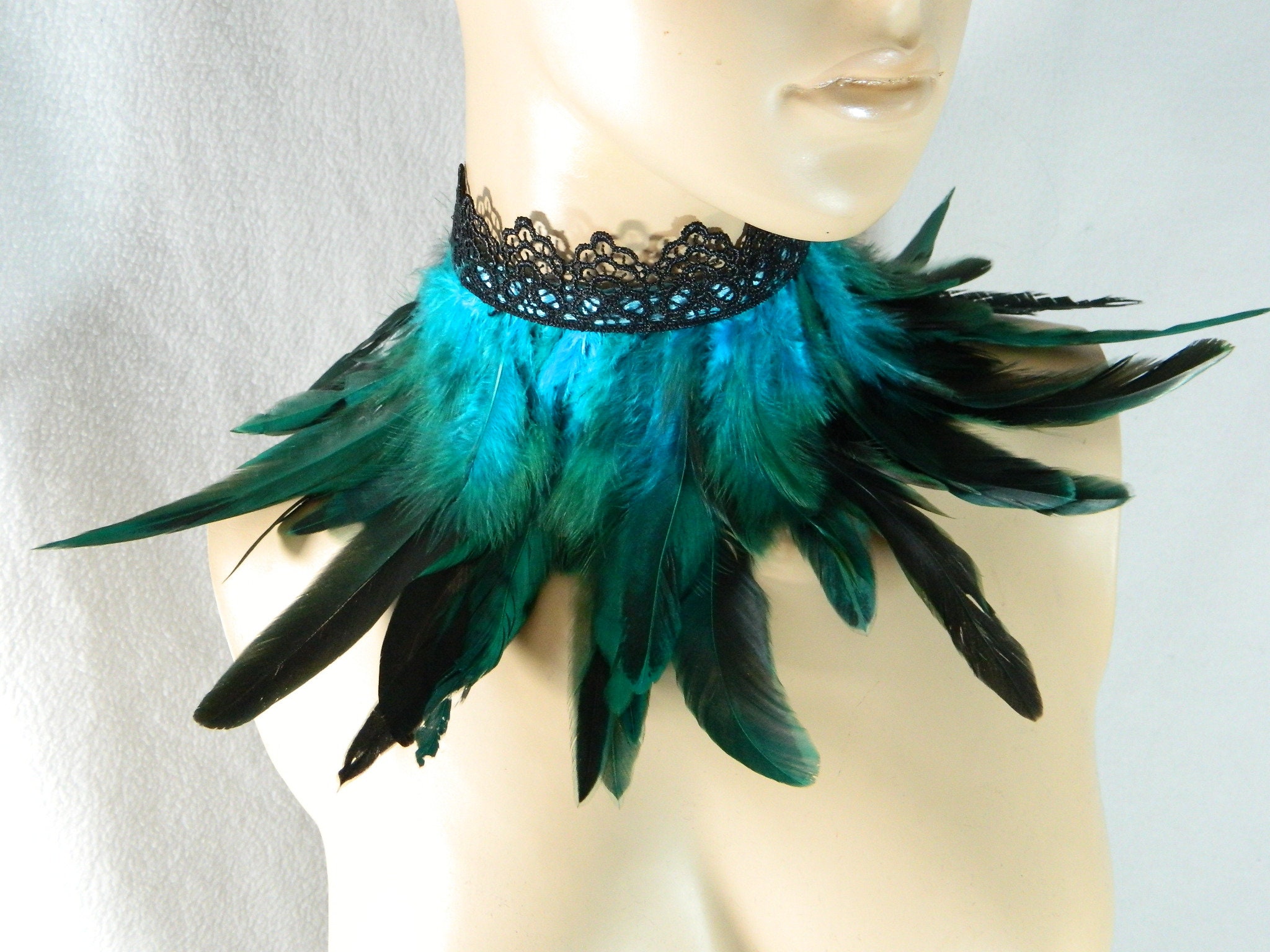 Turquoise Feather Collar: Burlesque Costume Necklace, Samba Outfit - Etsy