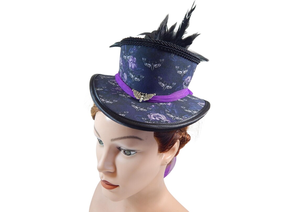 Midi Top Hat, Tophat With Moth, Goth Hat, Victorian Hat, Riding Hat ...