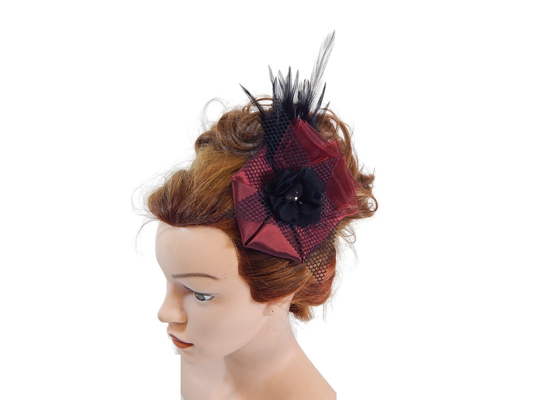 Goth Fascinator, Dark Red Romantic Headpiece, Burlesque Headdress ...
