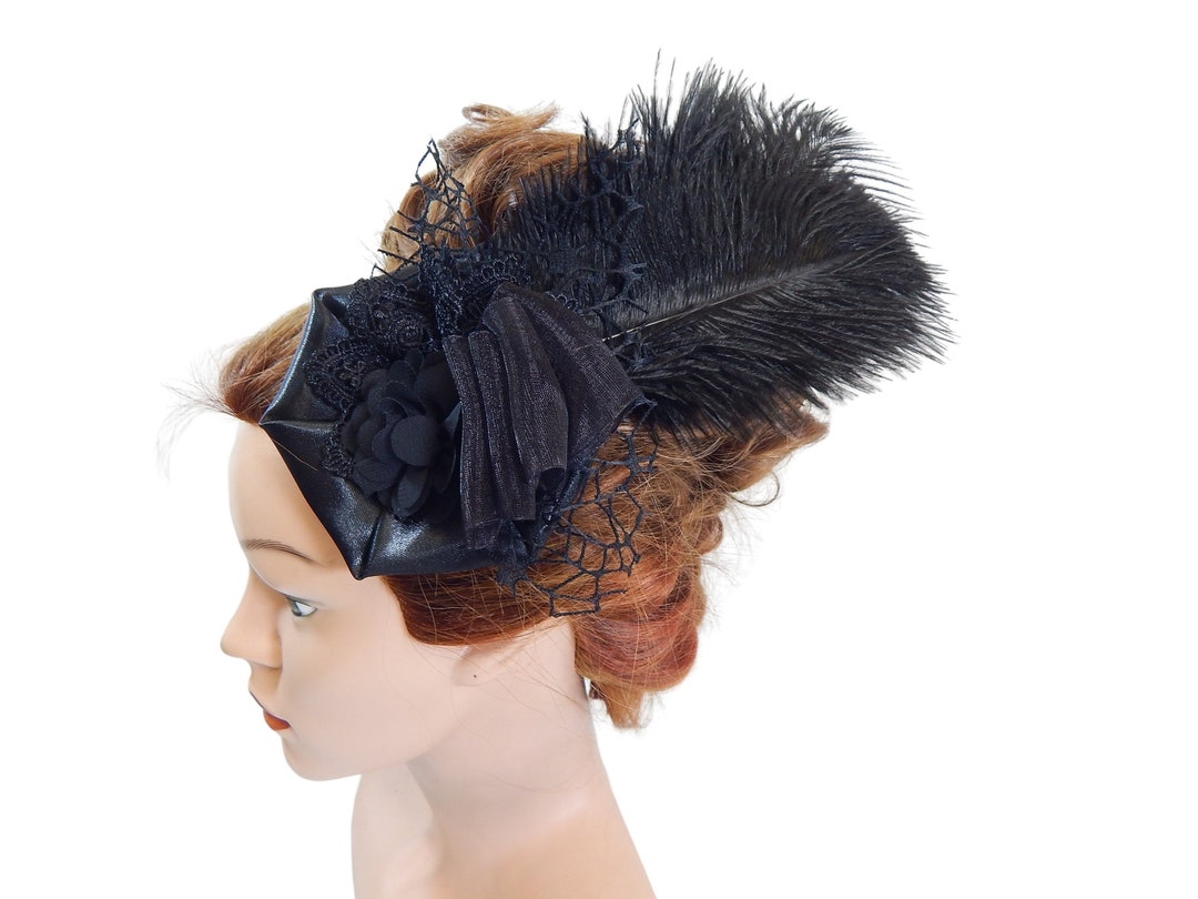 Goth Fascinator, Ostrich Feathers, Romantic Headpiece, Burlesque ...