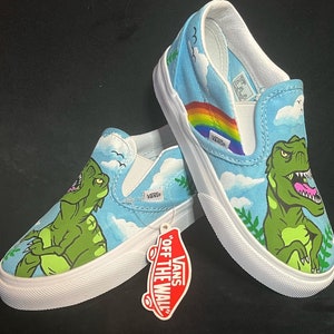 Dinosaur Themed Painted Kids Vans - Etsy