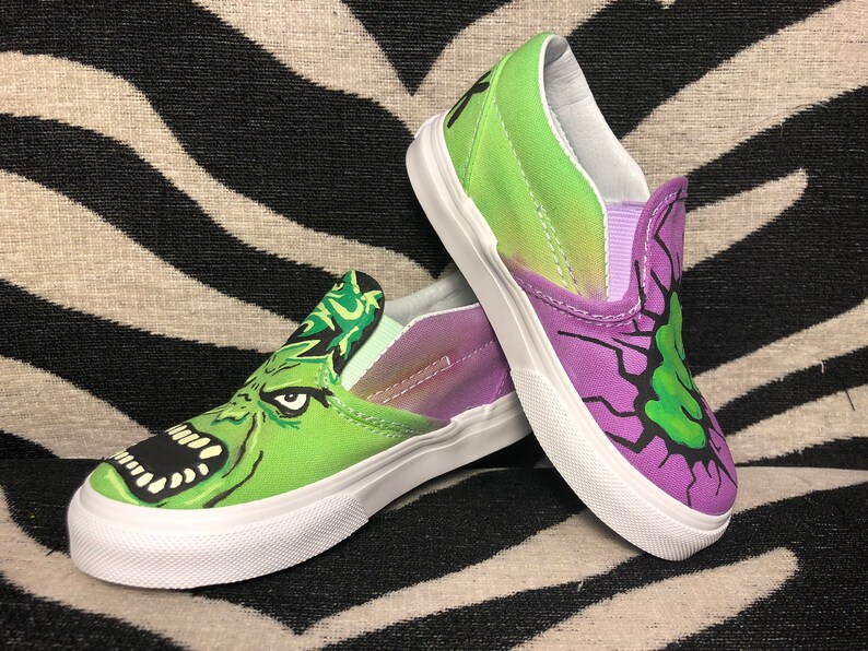 Hulk Themed Painted Kids Vans | Etsy