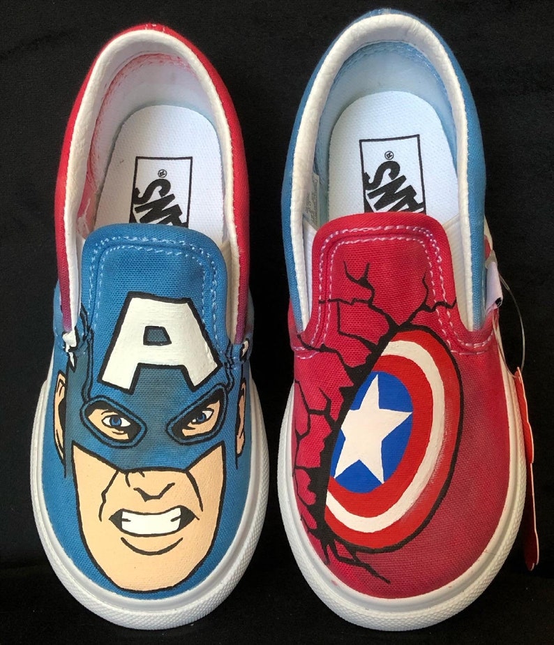 Captain America Themed Painted Kids Vans - Etsy