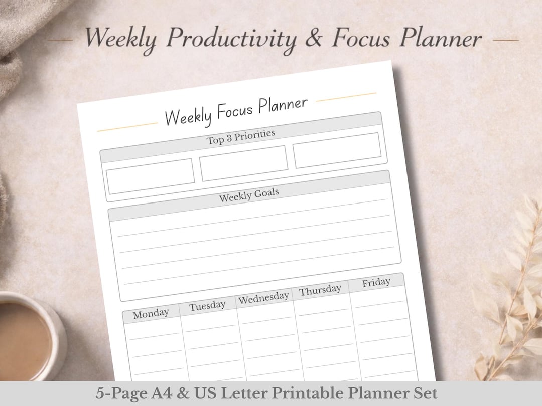 Weekly Productivity Planner Printable PDF, Focus Planner, Time Blocking ...