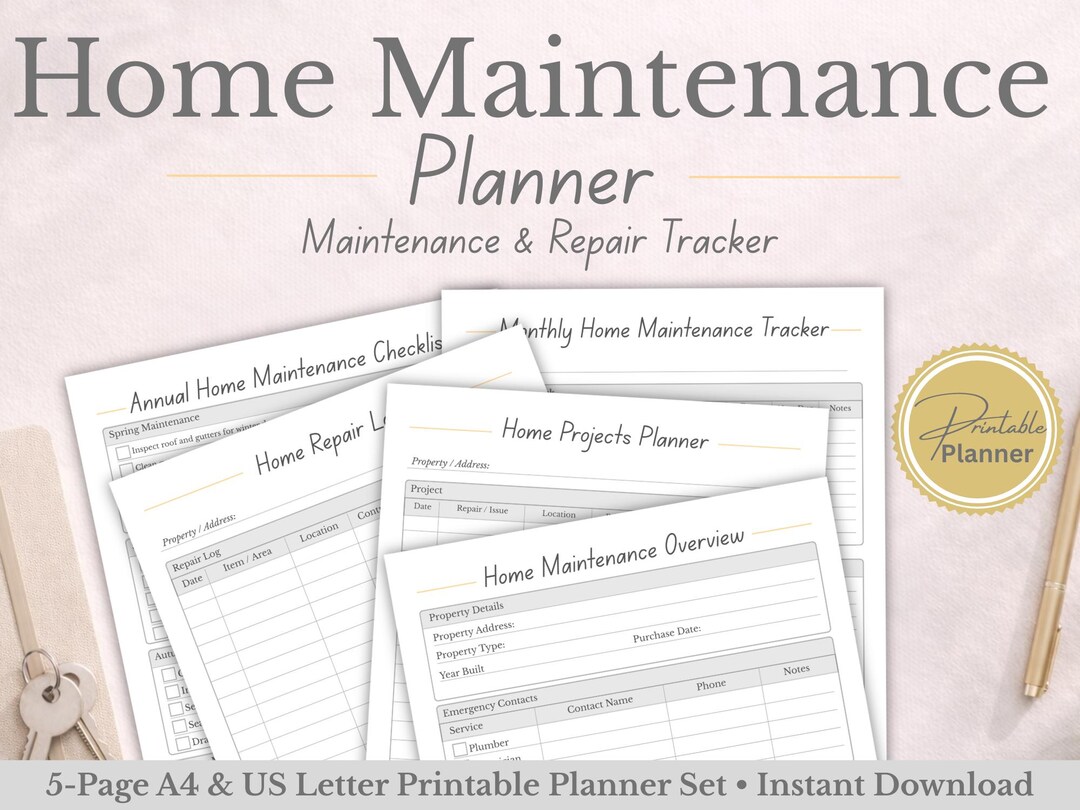 Home Maintenance Planner Printable | Home Upkeep Checklist, Repair ...